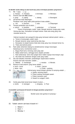 contoh Soal uas b.indo kelas 3 smster 1 | PDF