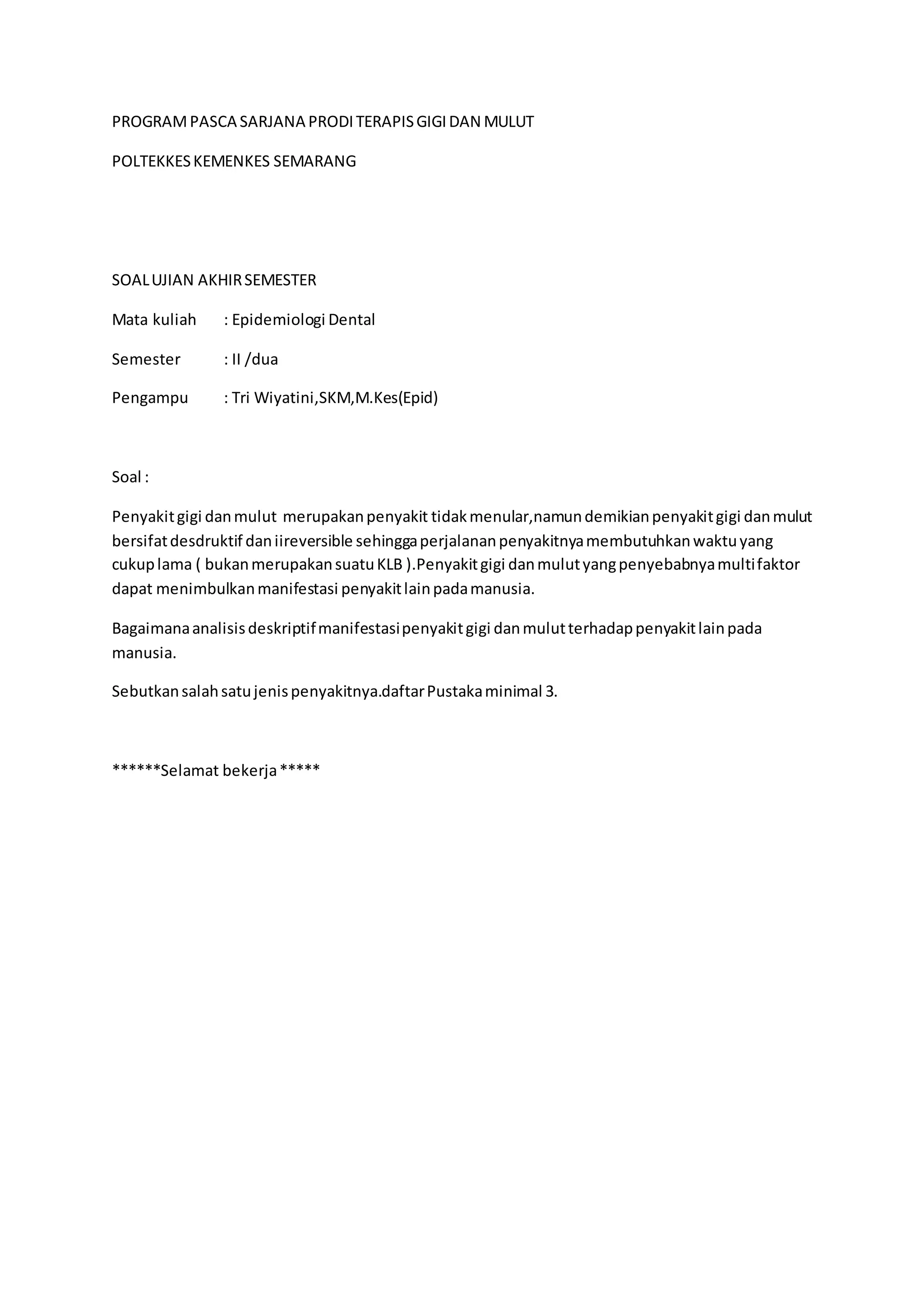 Soal uas epid dental | DOCX