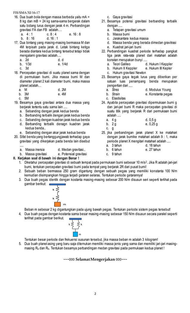 Soal uas fisika xi 16 17 | PDF