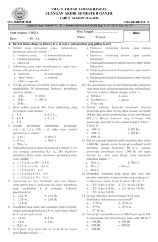 Soal UAS Fisika Kelas XII-IA | DOCX