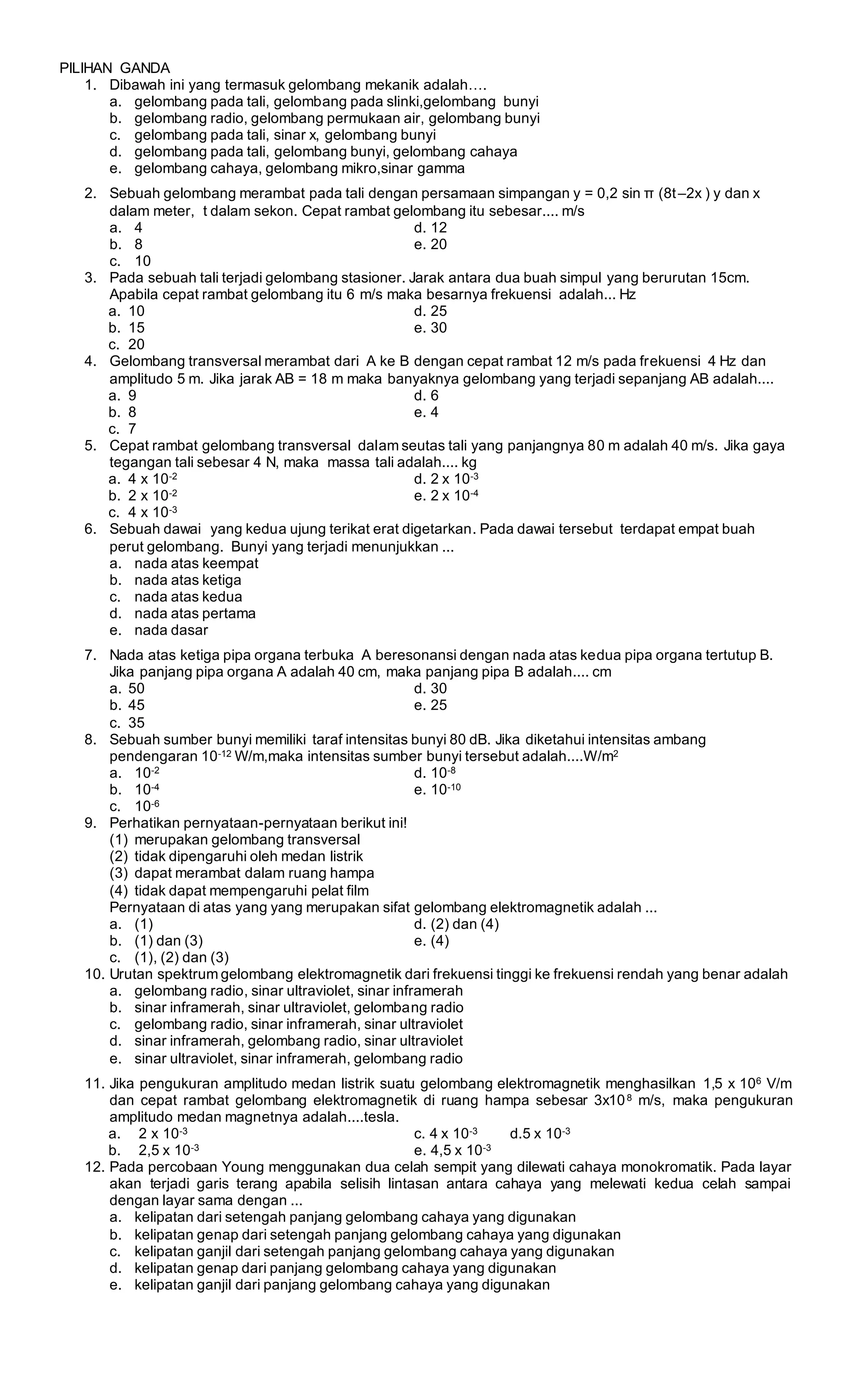 Soal uas fis kls xii sem 1 | DOCX