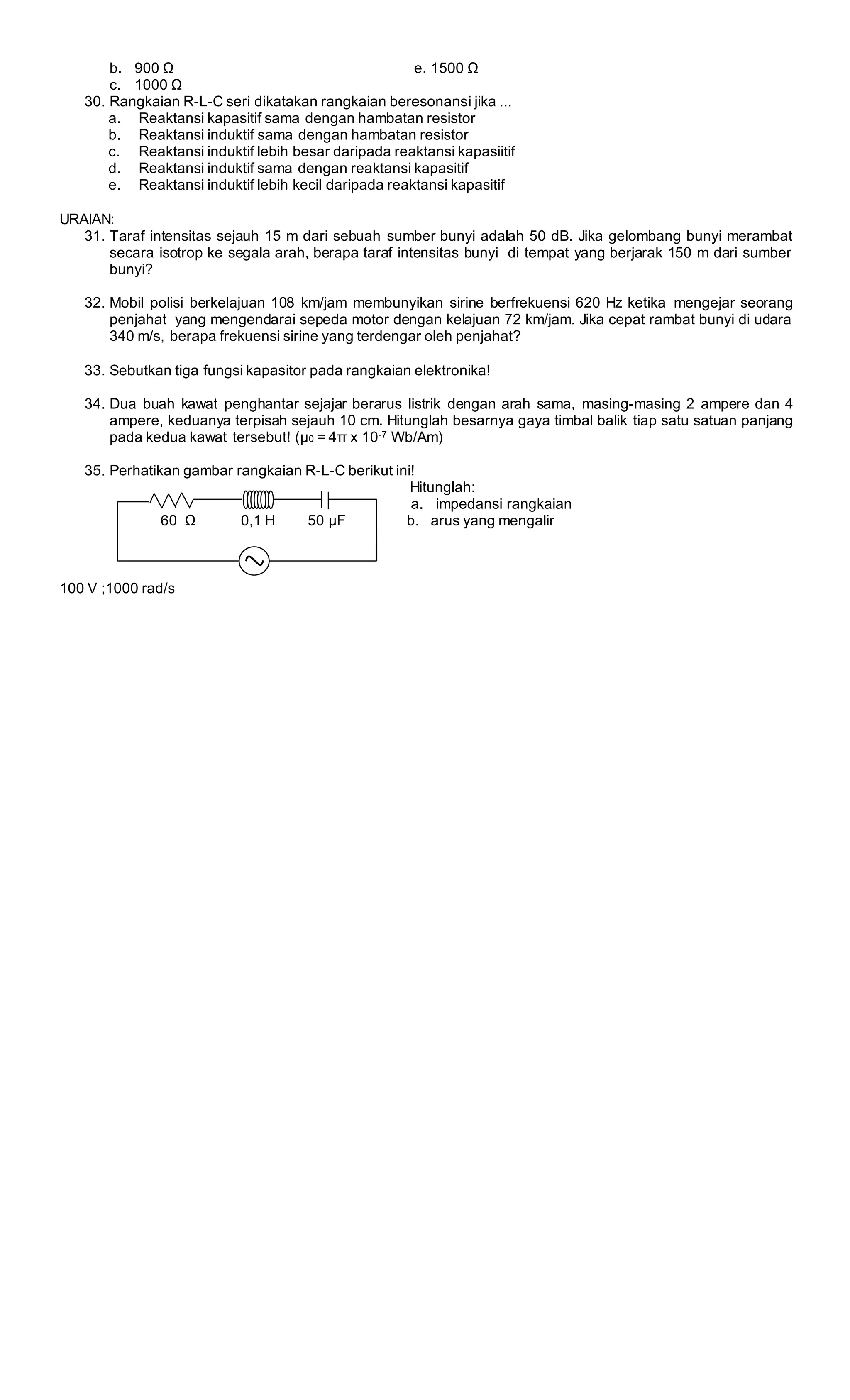 Soal uas fis kls xii sem 1 | DOCX