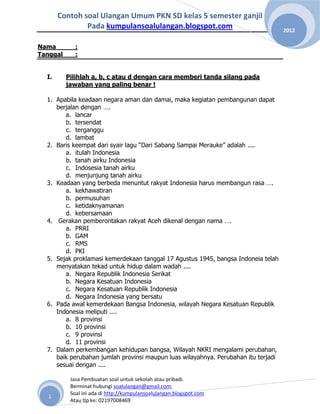 Soal uas ganjil pkn sd kelas 5 sdinda | PDF