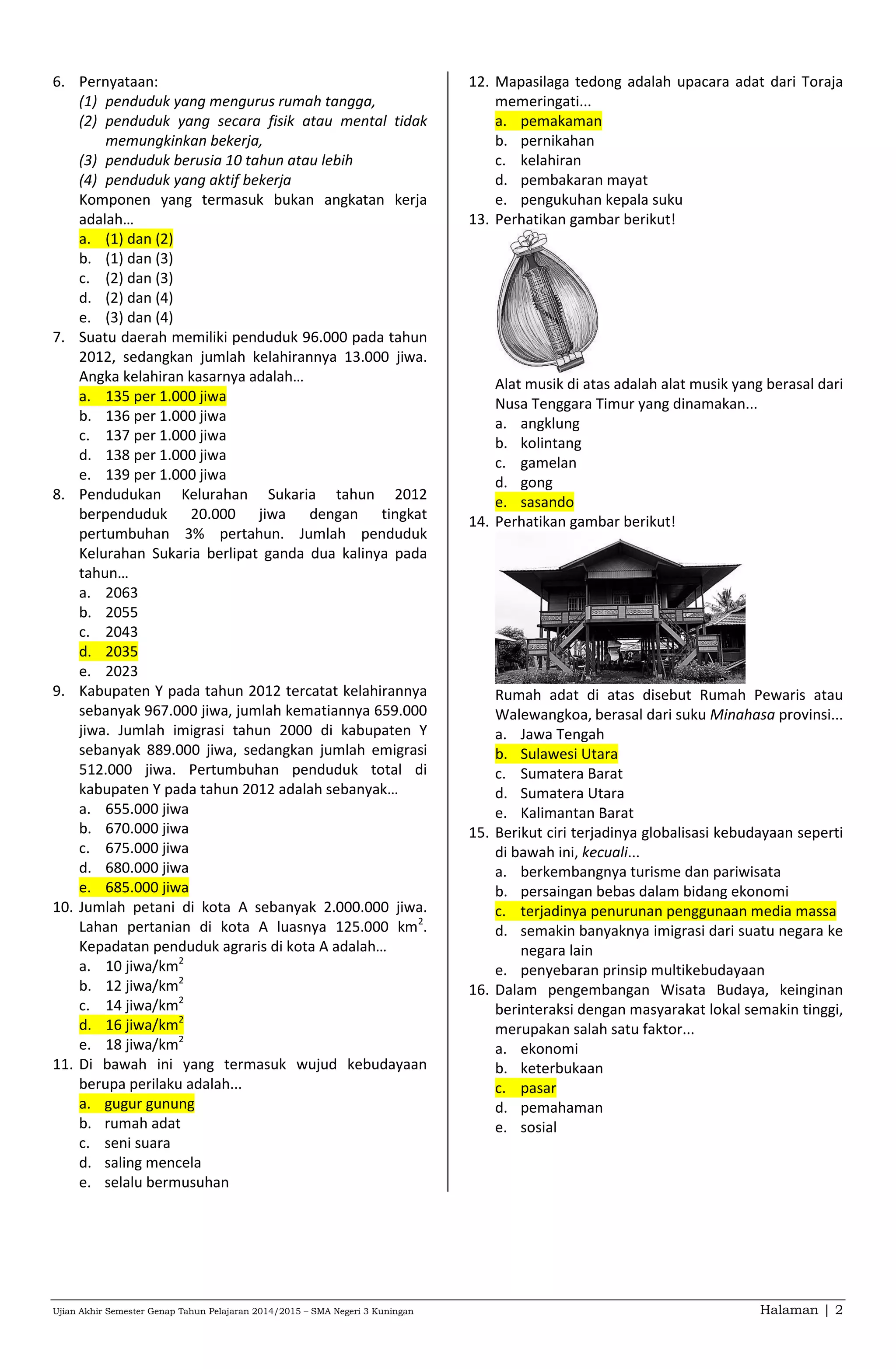 Soal uas geografi kelas xi iis genap 2014 2015 + kunci | PDF