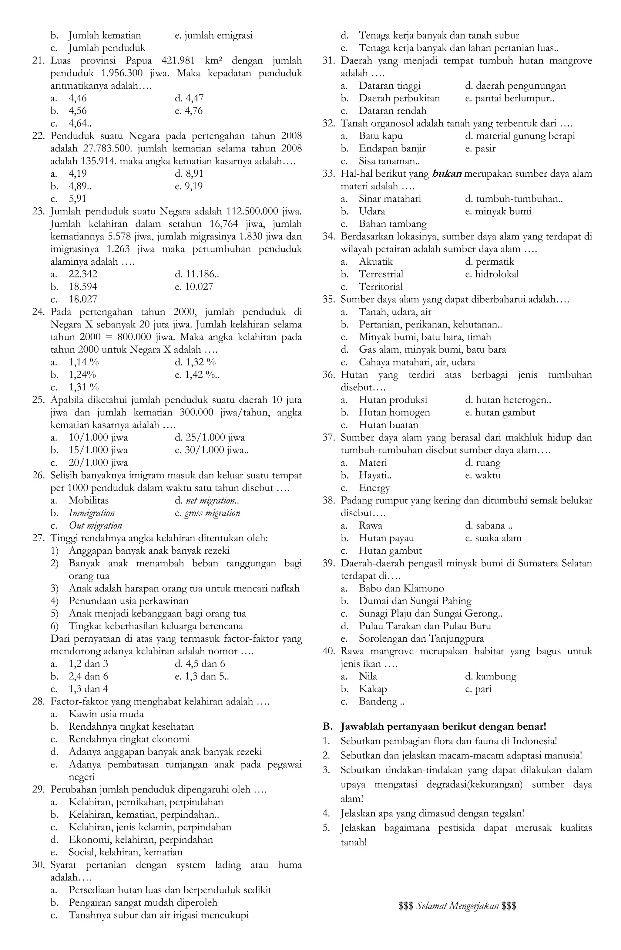 Soal uas geografi xii is | DOCX