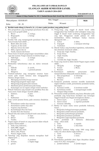 Soal uas geografi xii is | DOCX