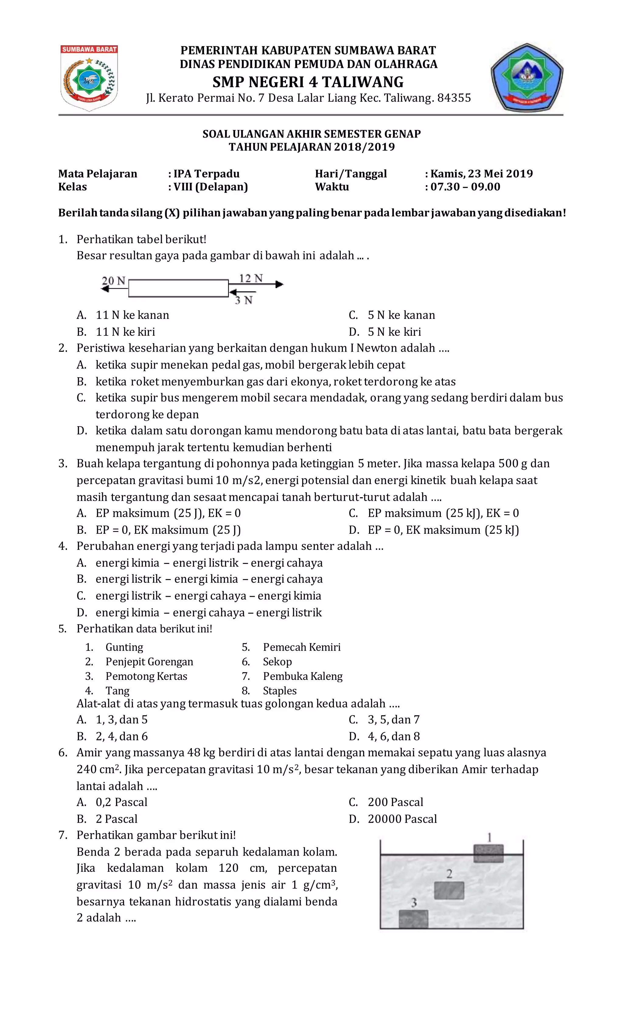 Soal uas ipa genap 2018 2019 | DOCX