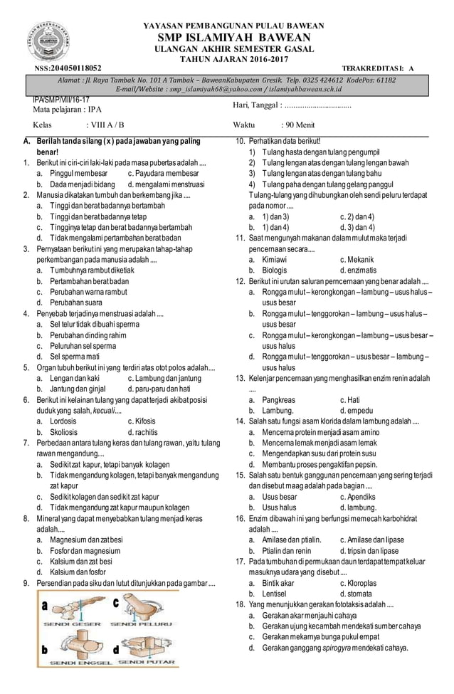 Soal uas ipa kelas 8 16 17 | PDF