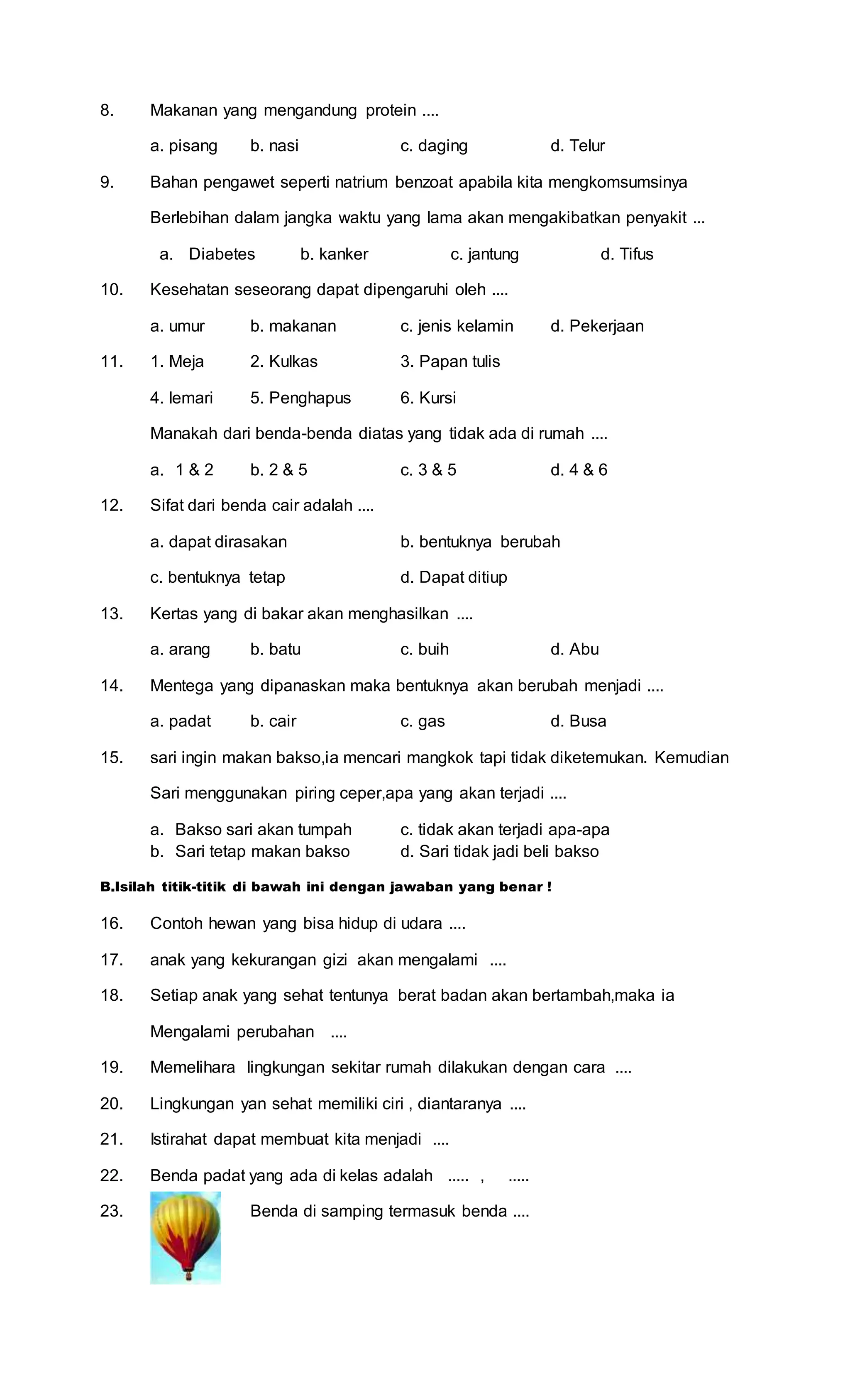 contoh Soal uas ipa kelas 3 smster 1 | PDF