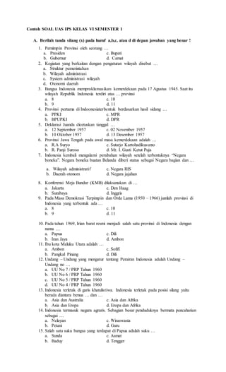 Soal uas IPS kelas VI semester 1 ktsp 2006 | DOCX