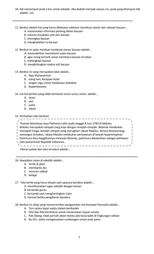 Soal uas kelas 4 smtr 1 tema 5