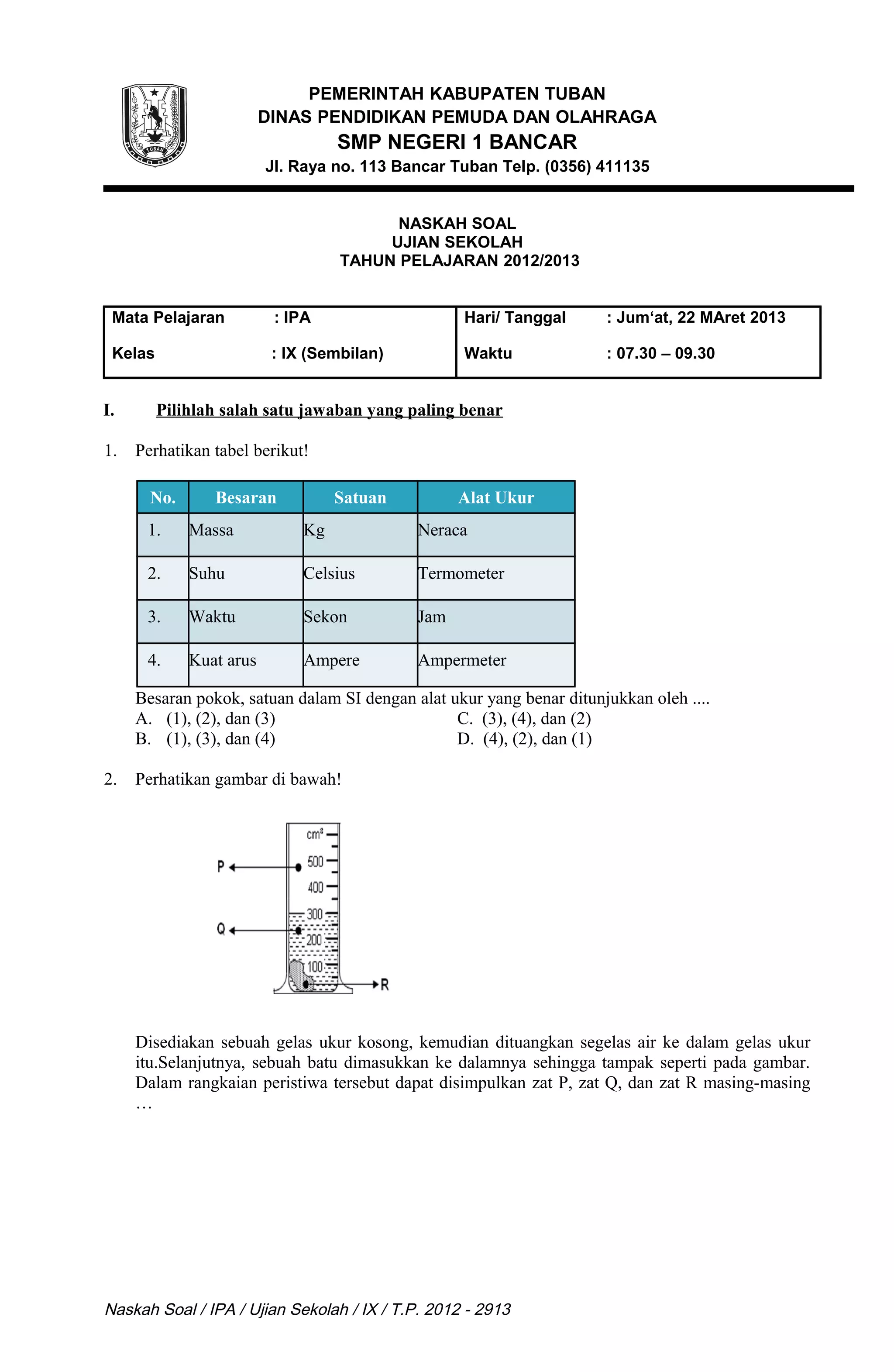 Soal IPA uas kelas 9 sem2 th 2012-2013 | PDF