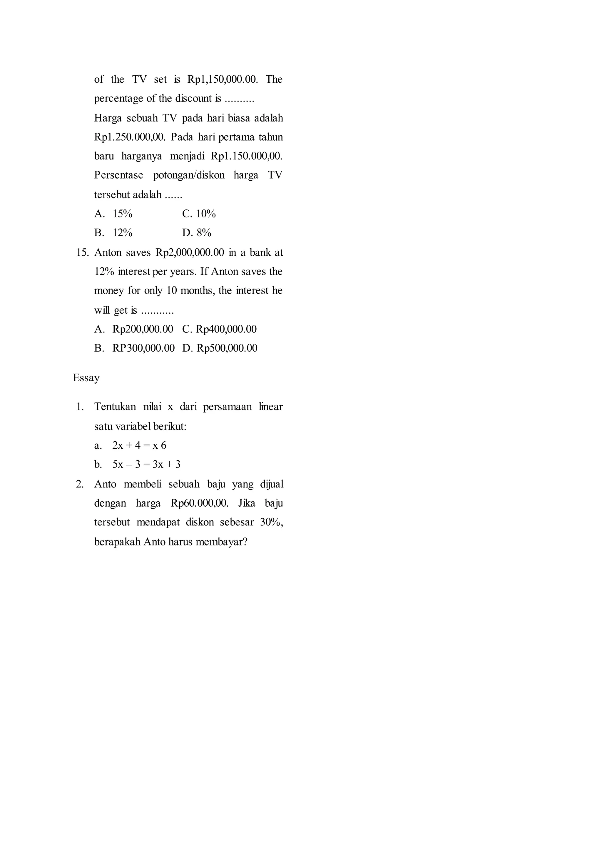 Soal uas mtk smtr 1 | DOCX