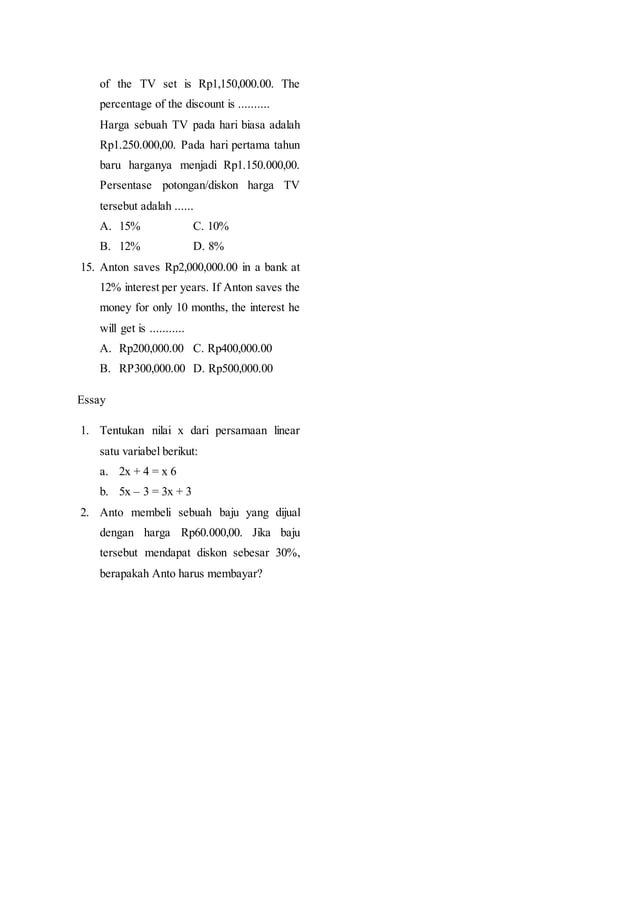 Soal uas mtk smtr 1 | DOCX