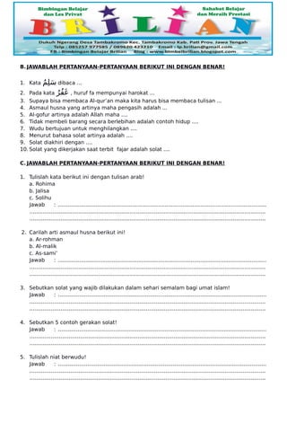 Soal uas pai kelas 2 sd semester 2 dan kunci jawabaan(1) | PDF