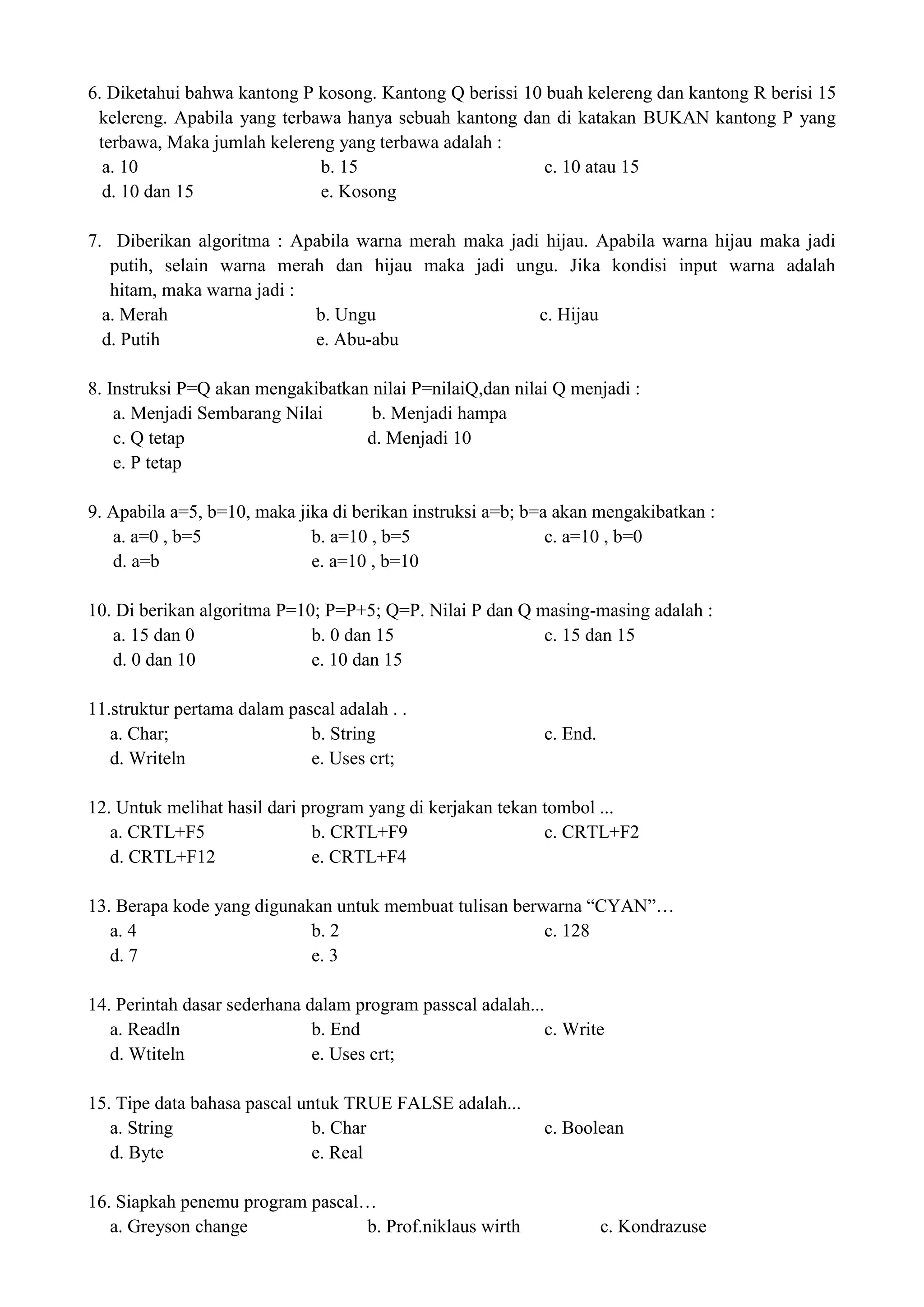 SOAL UAS TKJ PEMROGRAMAN DASAR pilihan ganda | DOCX