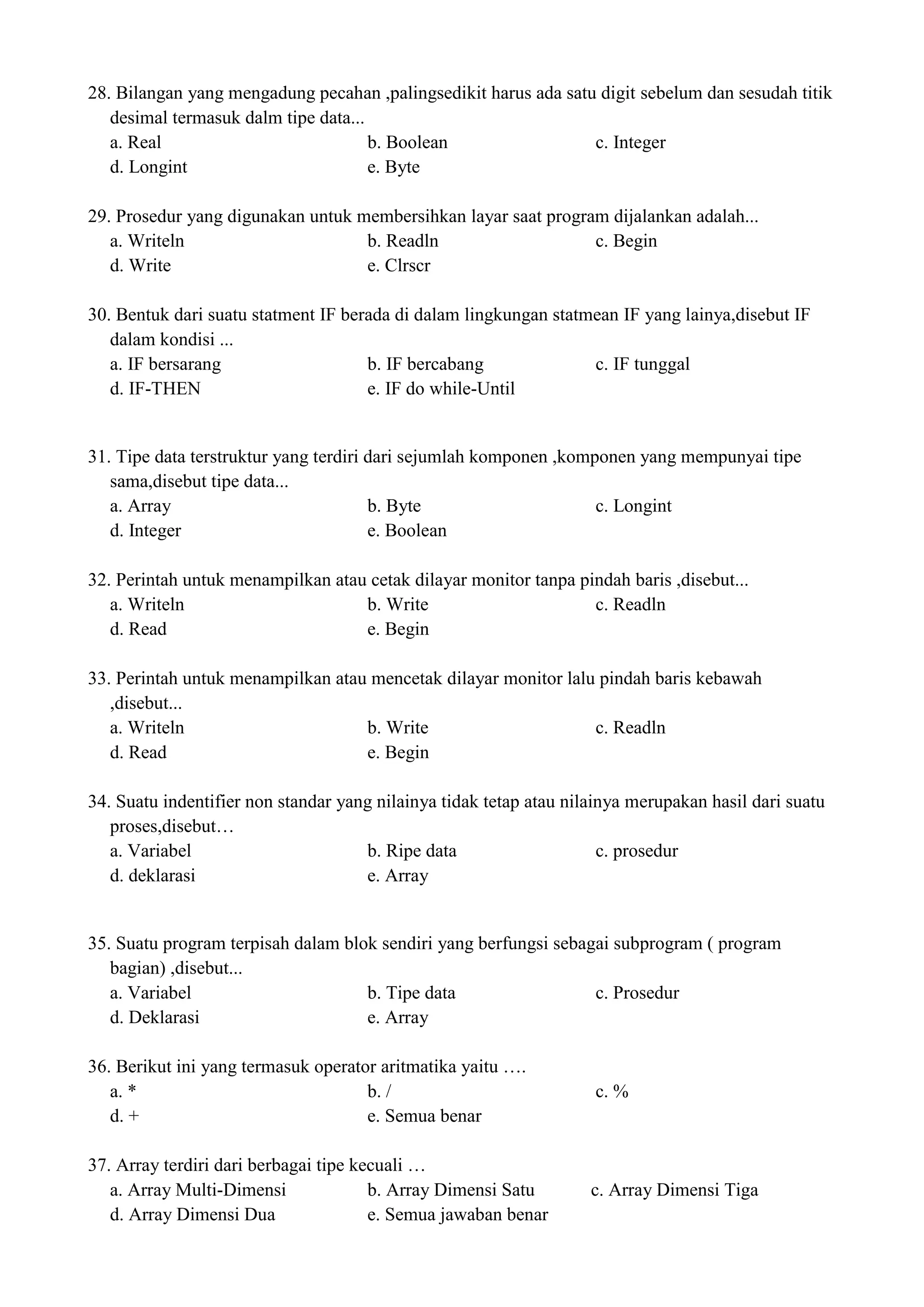 SOAL UAS TKJ PEMROGRAMAN DASAR pilihan ganda | DOCX