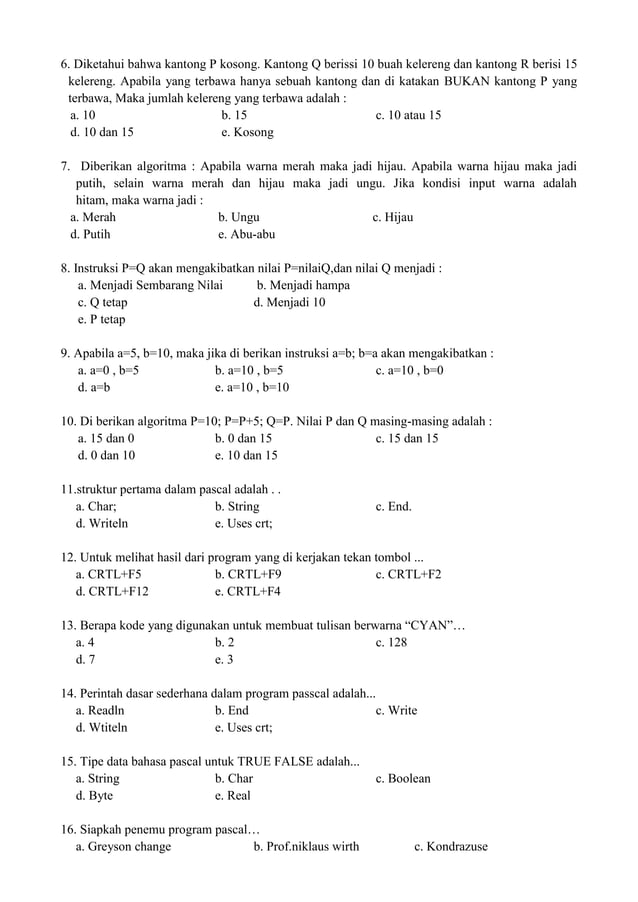 SOAL UAS TKJ PEMROGRAMAN DASAR pilihan ganda | DOCX