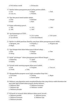 SOAL UAS TKJ PEMROGRAMAN DASAR pilihan ganda | DOCX