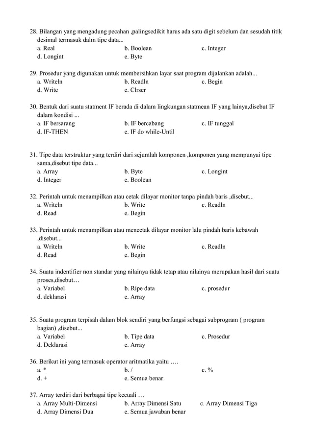 SOAL UAS TKJ PEMROGRAMAN DASAR pilihan ganda | DOCX