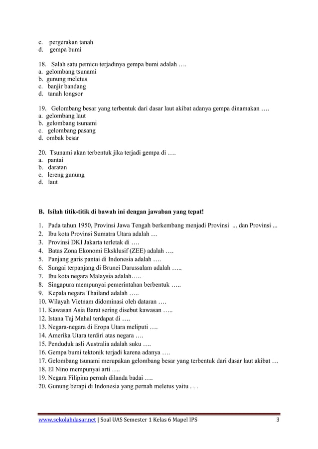 Soal uas semester 1 kelas 6 mapel ips | PDF