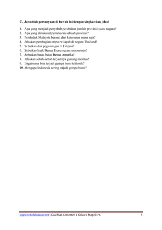 Soal uas semester 1 kelas 6 mapel ips | PDF