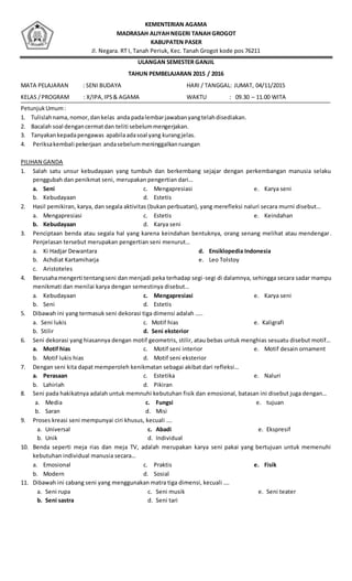 Soal uas seni budaya | PDF