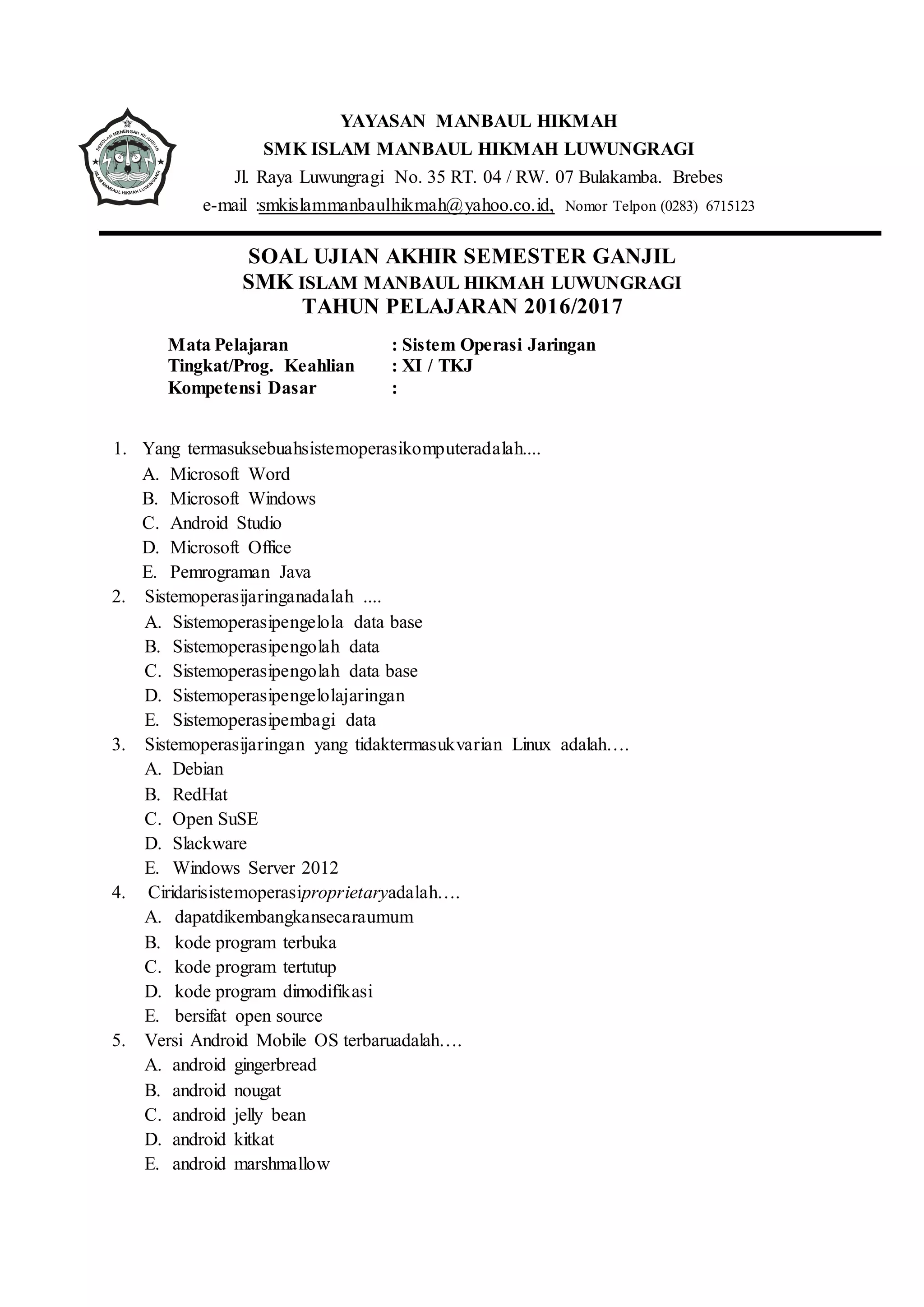 Soal UAS sistem operasi jaringan 1 | PDF