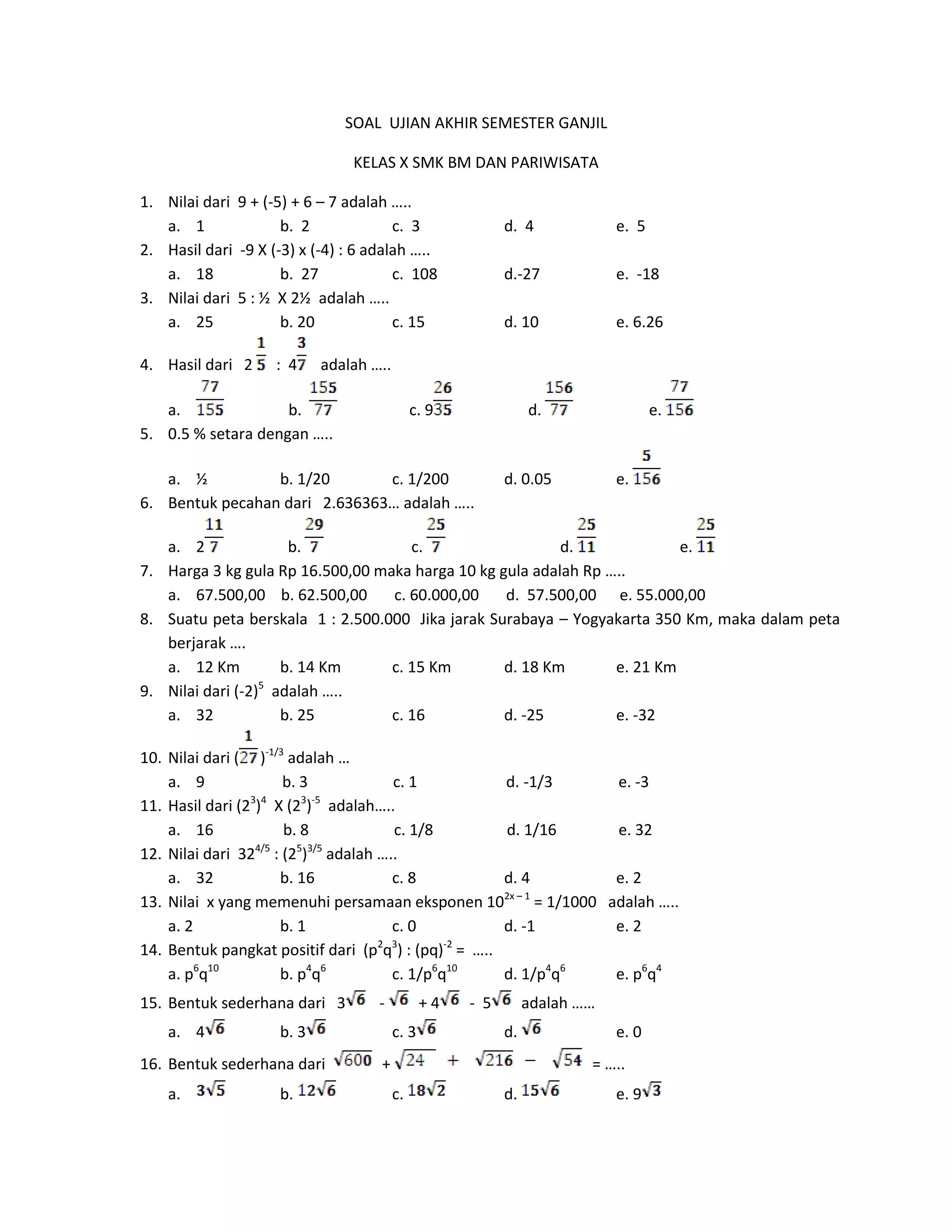 Soal uas smk bm parwst smt1 kls x | PDF