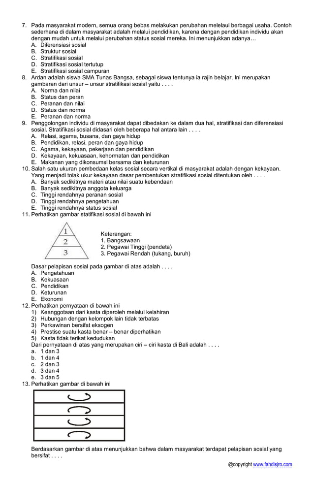 Soal UAS Sosiologi kelas 11 & Kunci Jawaban (KTSP) 2015 | PDF
