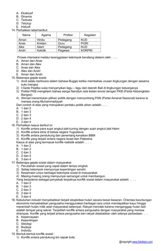 Soal UAS Sosiologi kelas 11 & Kunci Jawaban (KTSP) 2015 | PDF