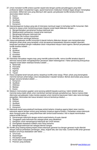 Soal UAS Sosiologi kelas 11 & Kunci Jawaban (KTSP) 2015 | PDF