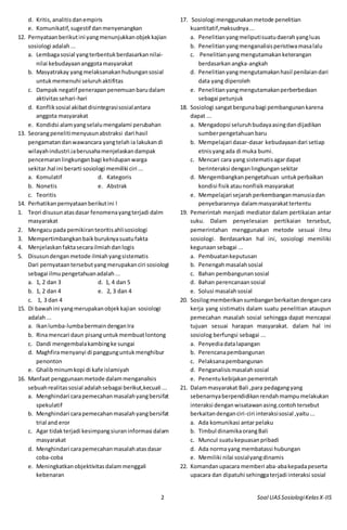 Soal uas sosiologi semester satu kelas x iis | DOCX
