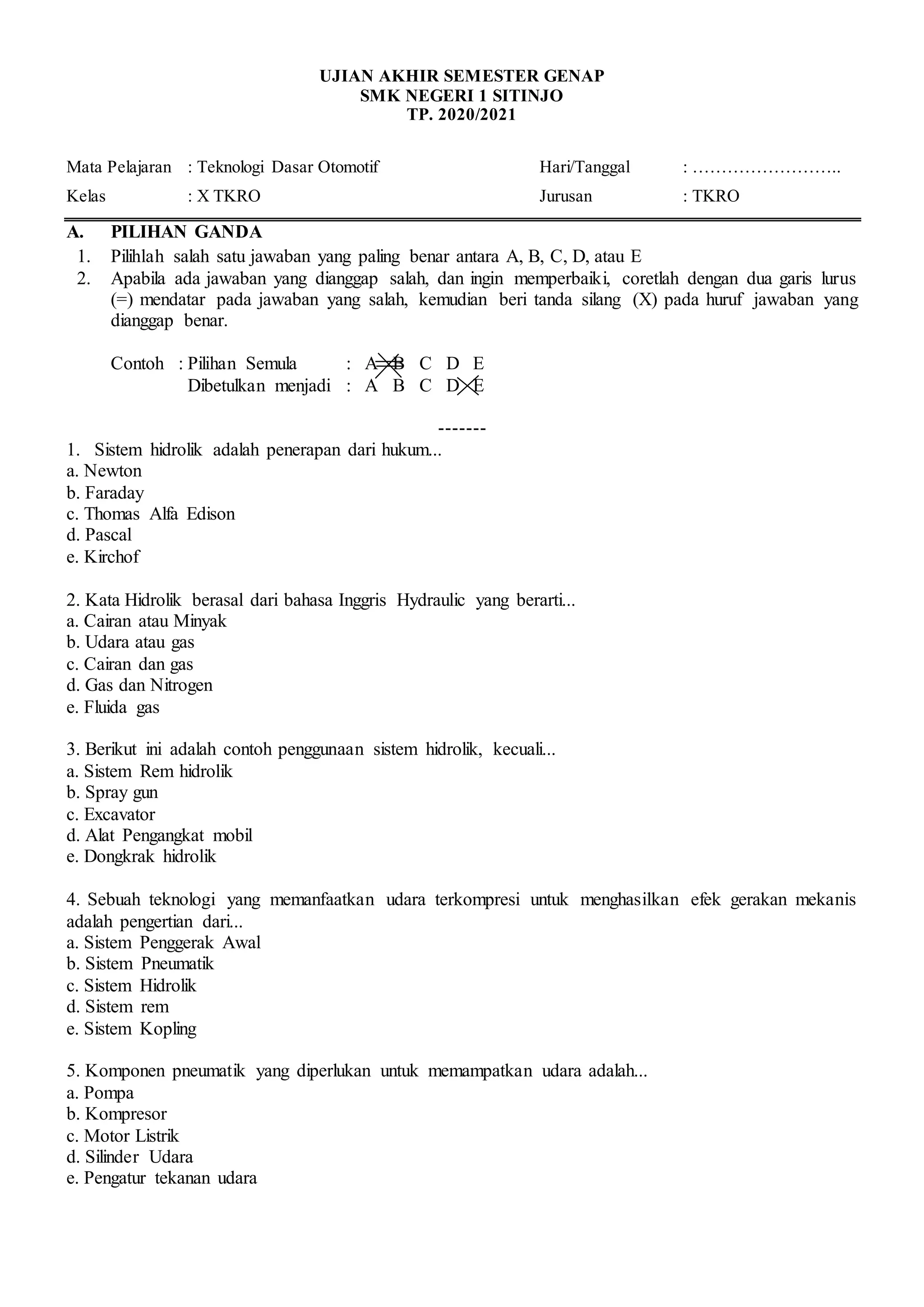 Soal uas tdo semester genap 2020 2021 | PDF