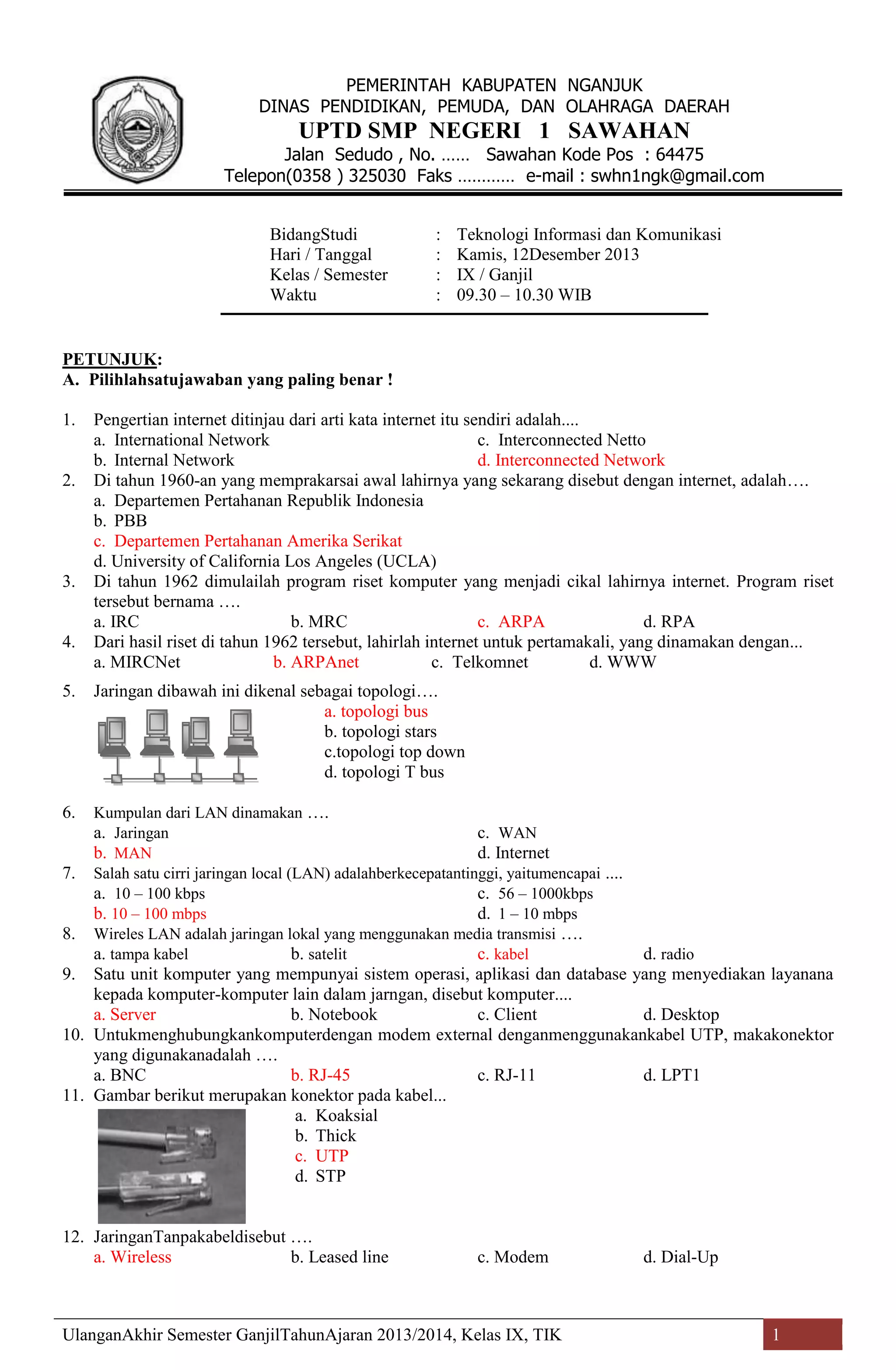 Soal uas tik kelas 9 | DOCX