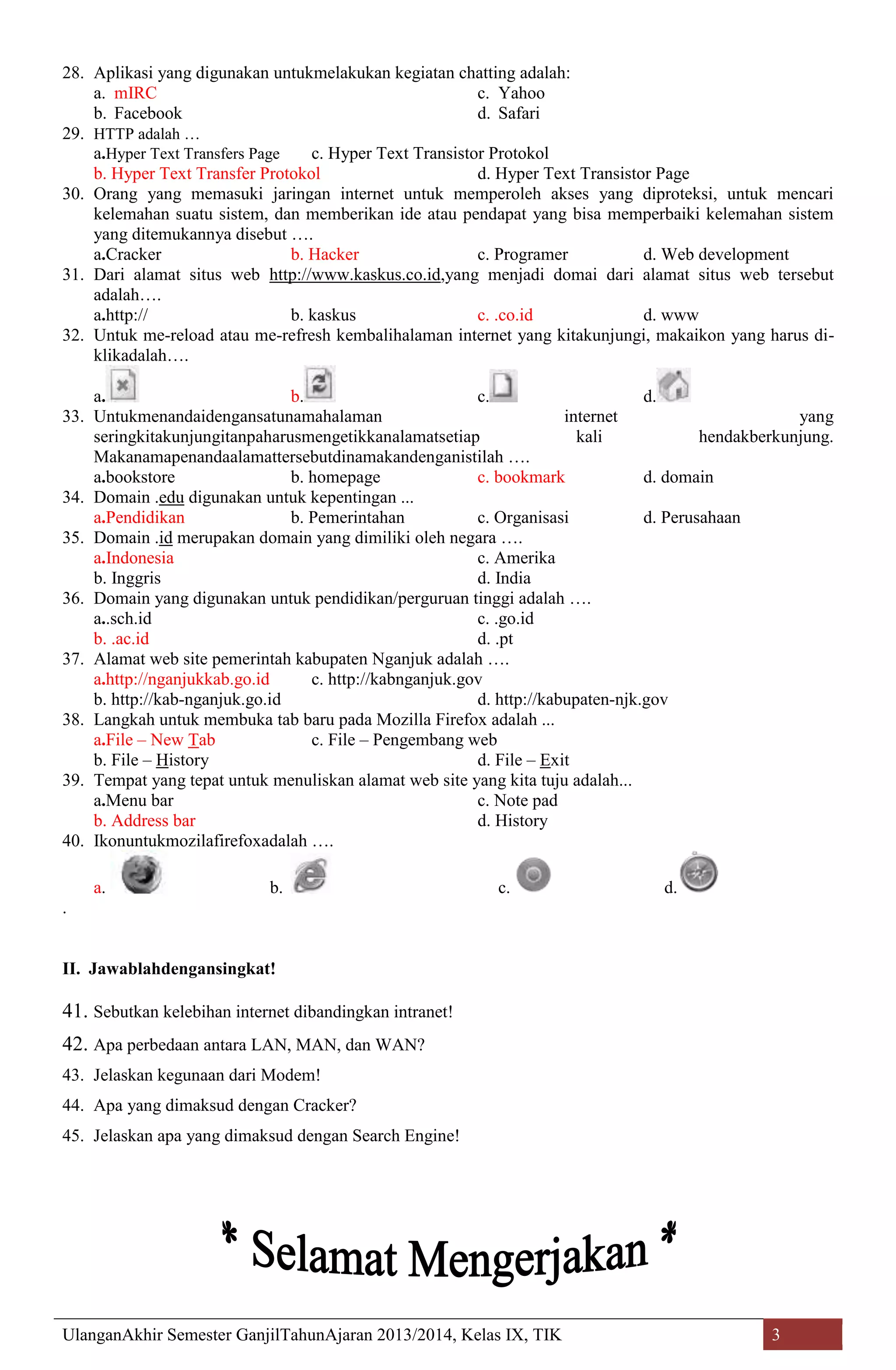 Soal uas tik kelas 9 | DOCX