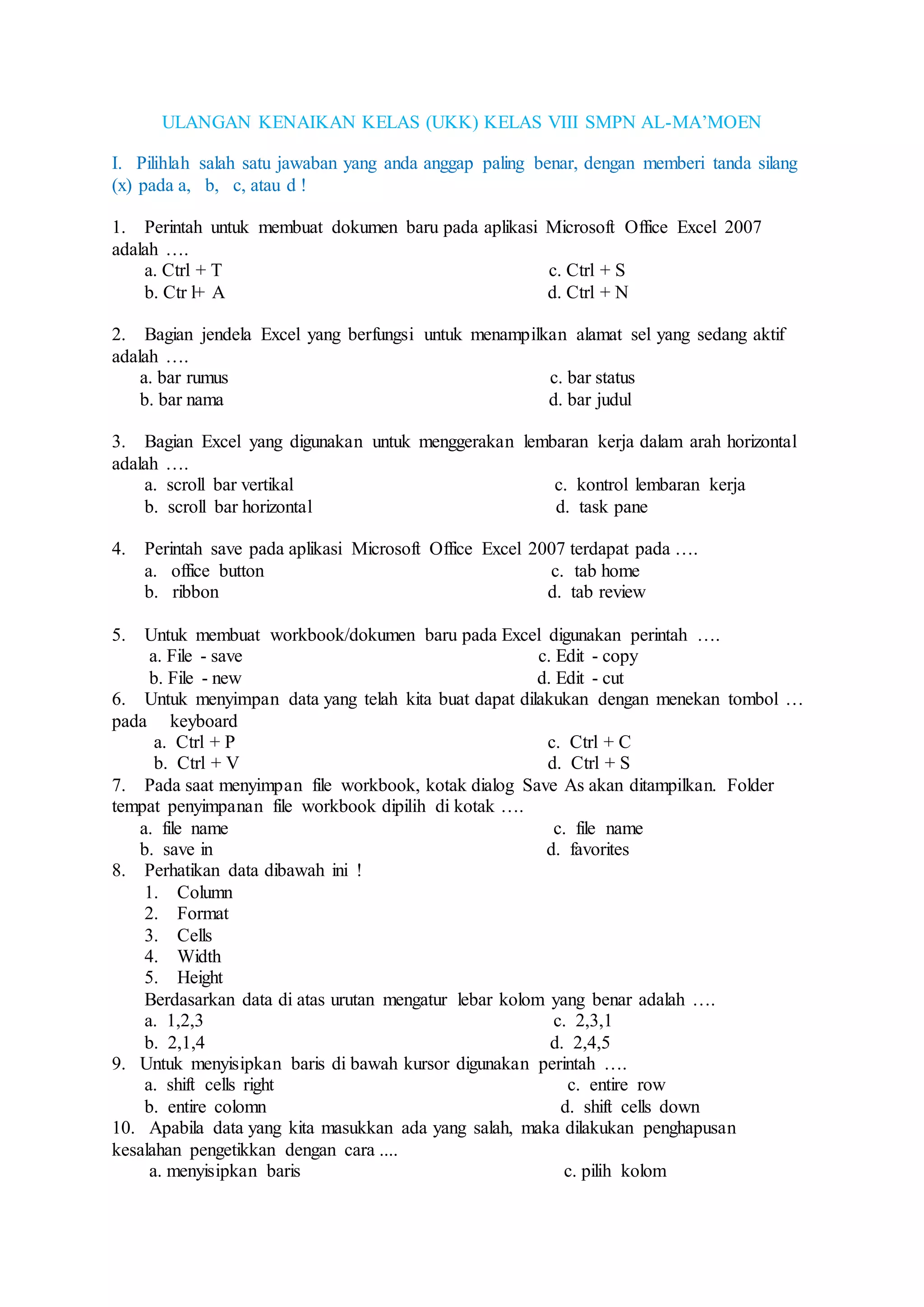 Soal uas tik kelas 8 c | PDF