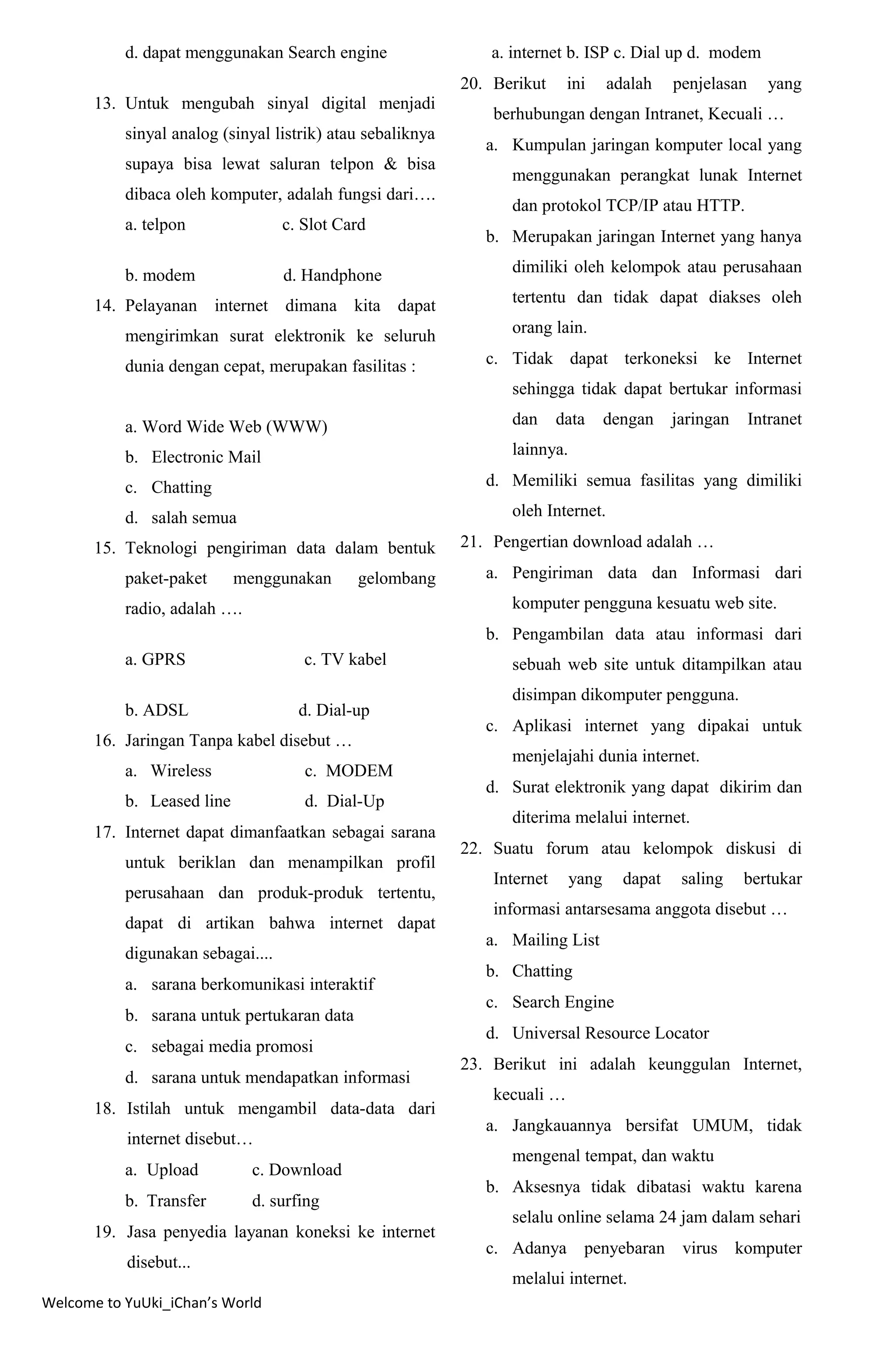 Soal uas tik kelas ix semester i | DOC