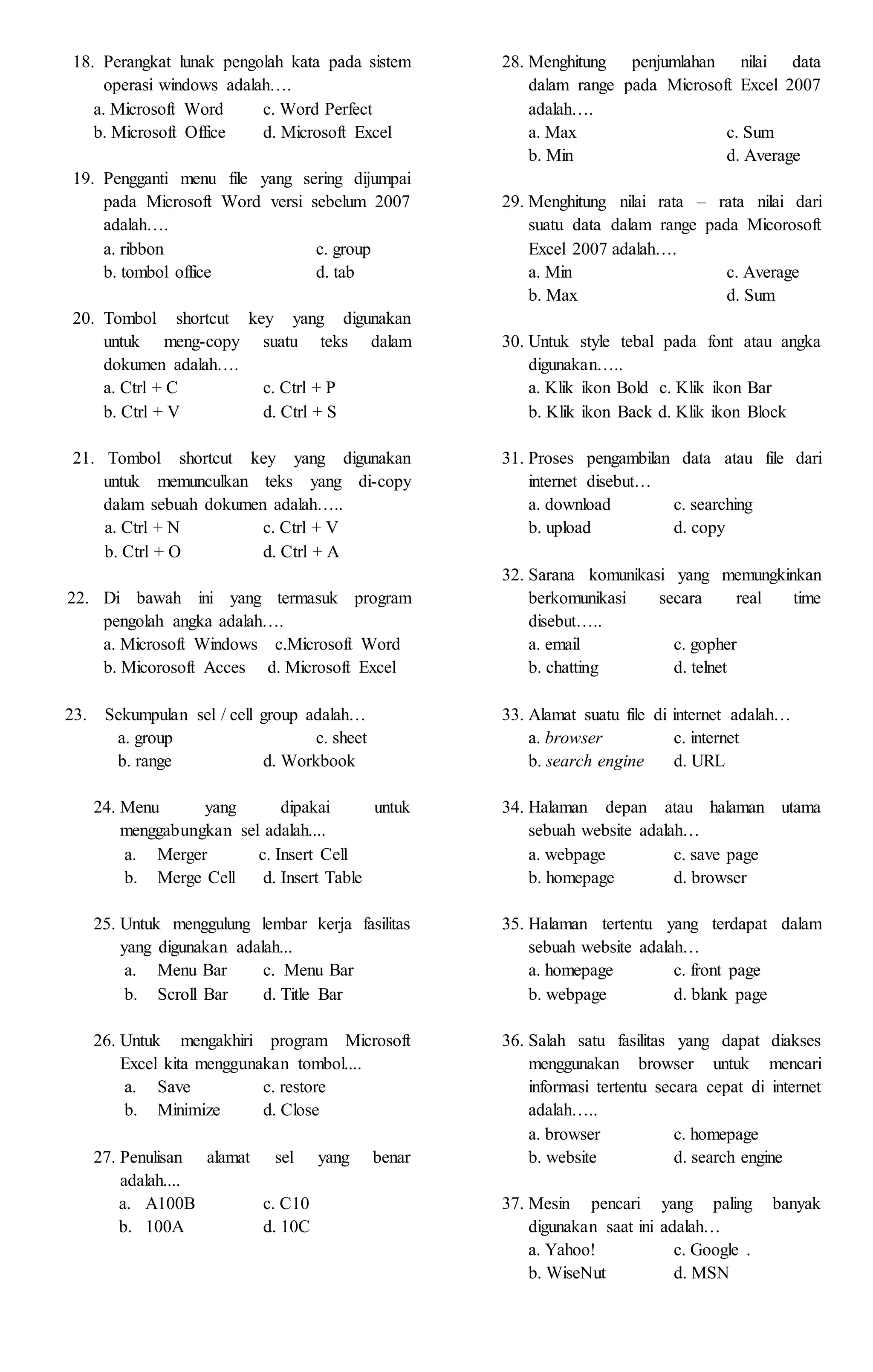 Soal uas tik smp | DOCX