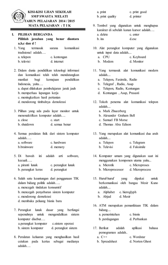 Soal uas tik smp | DOCX