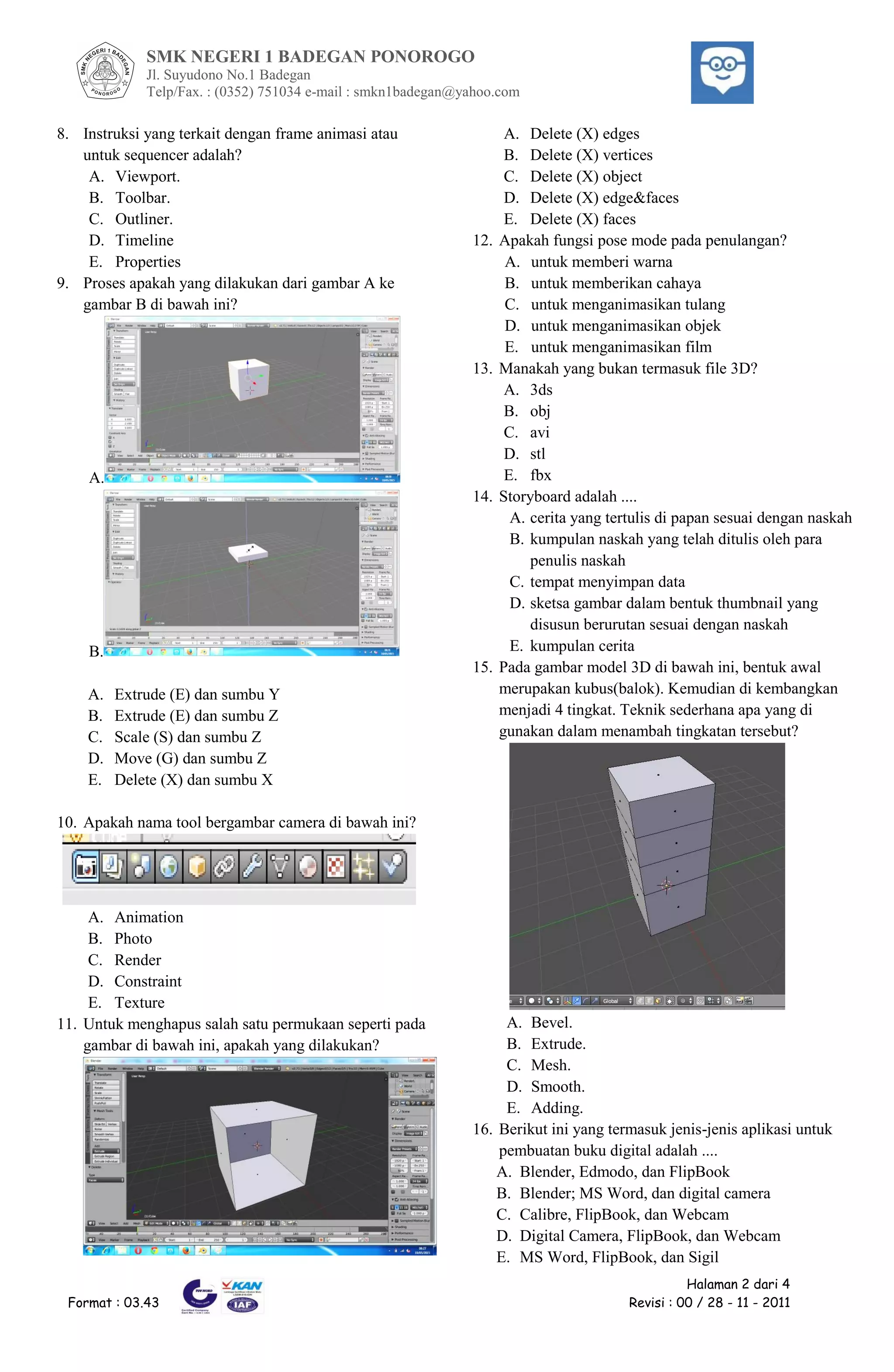 Soal uas x simdig smt genap 14 15 | PDF
