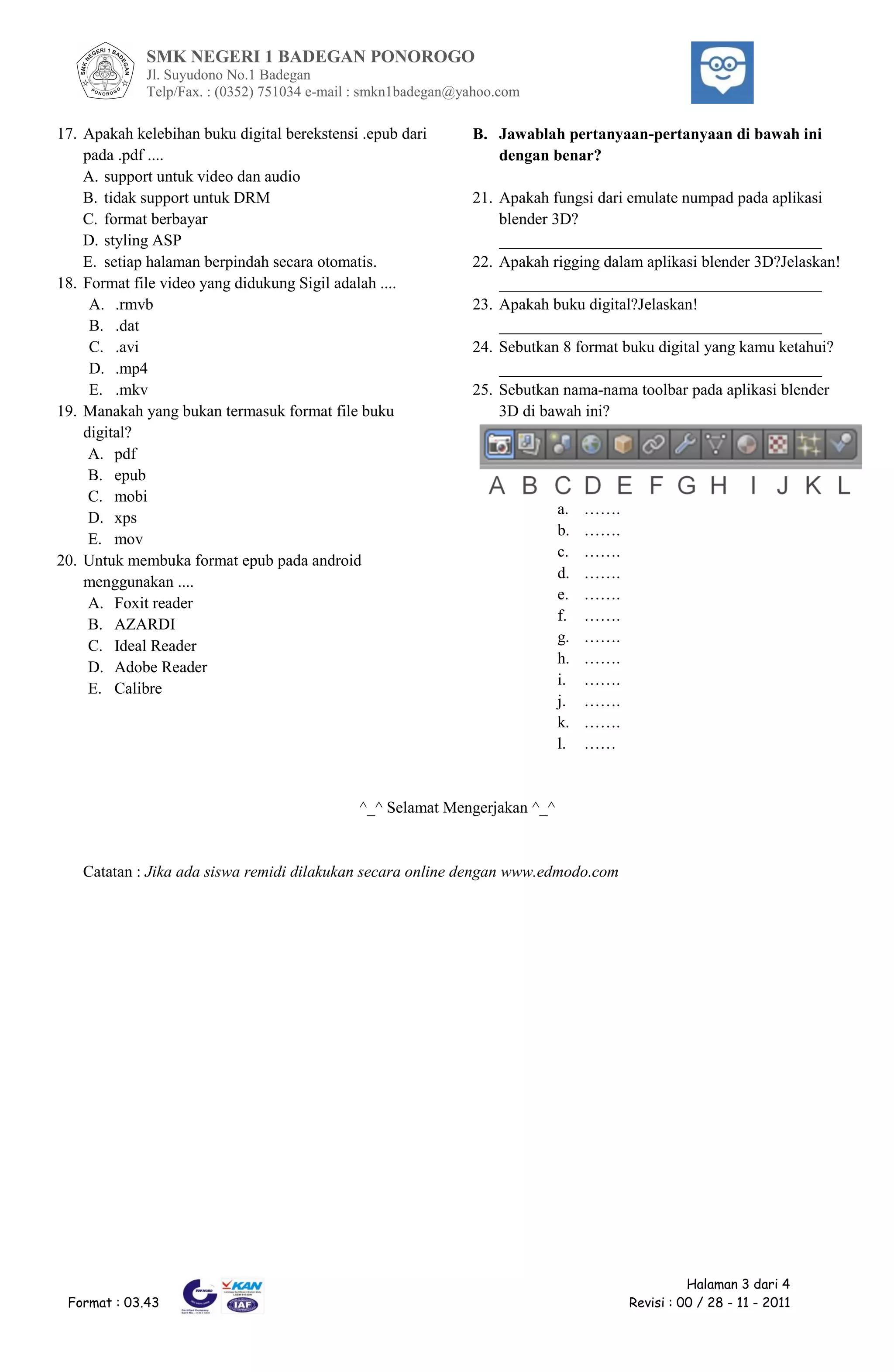 Soal uas x simdig smt genap 14 15 | PDF