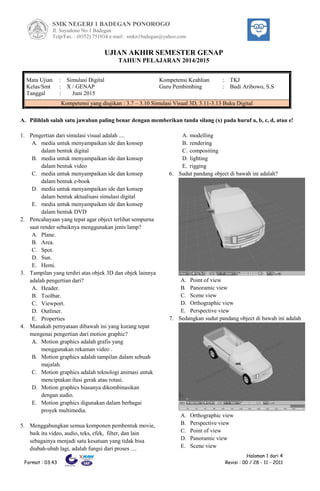 Soal uas x simdig smt genap 14 15 | PDF