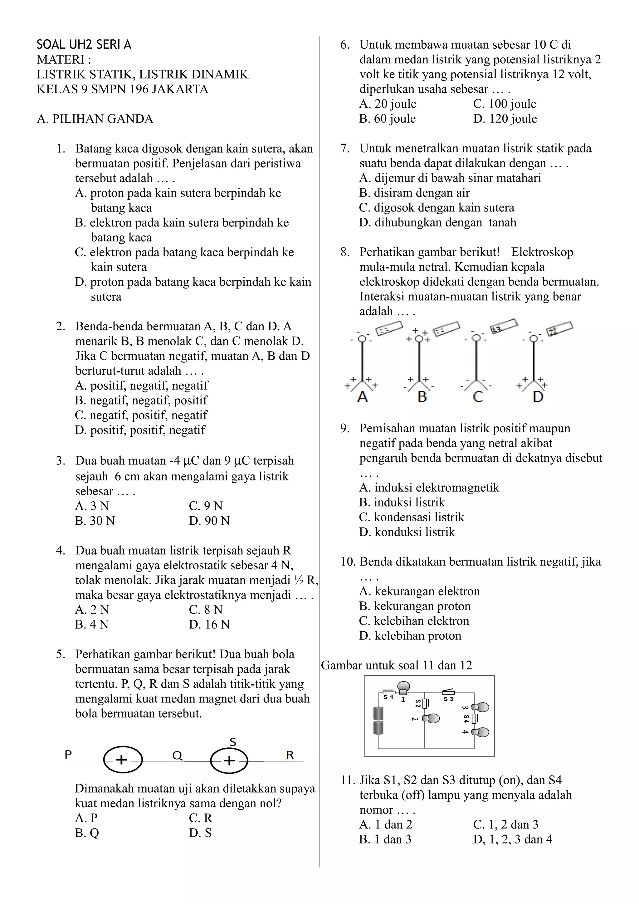 Soal uh2 ipa k9 s1 t2016 smpn 196 seri a | PDF