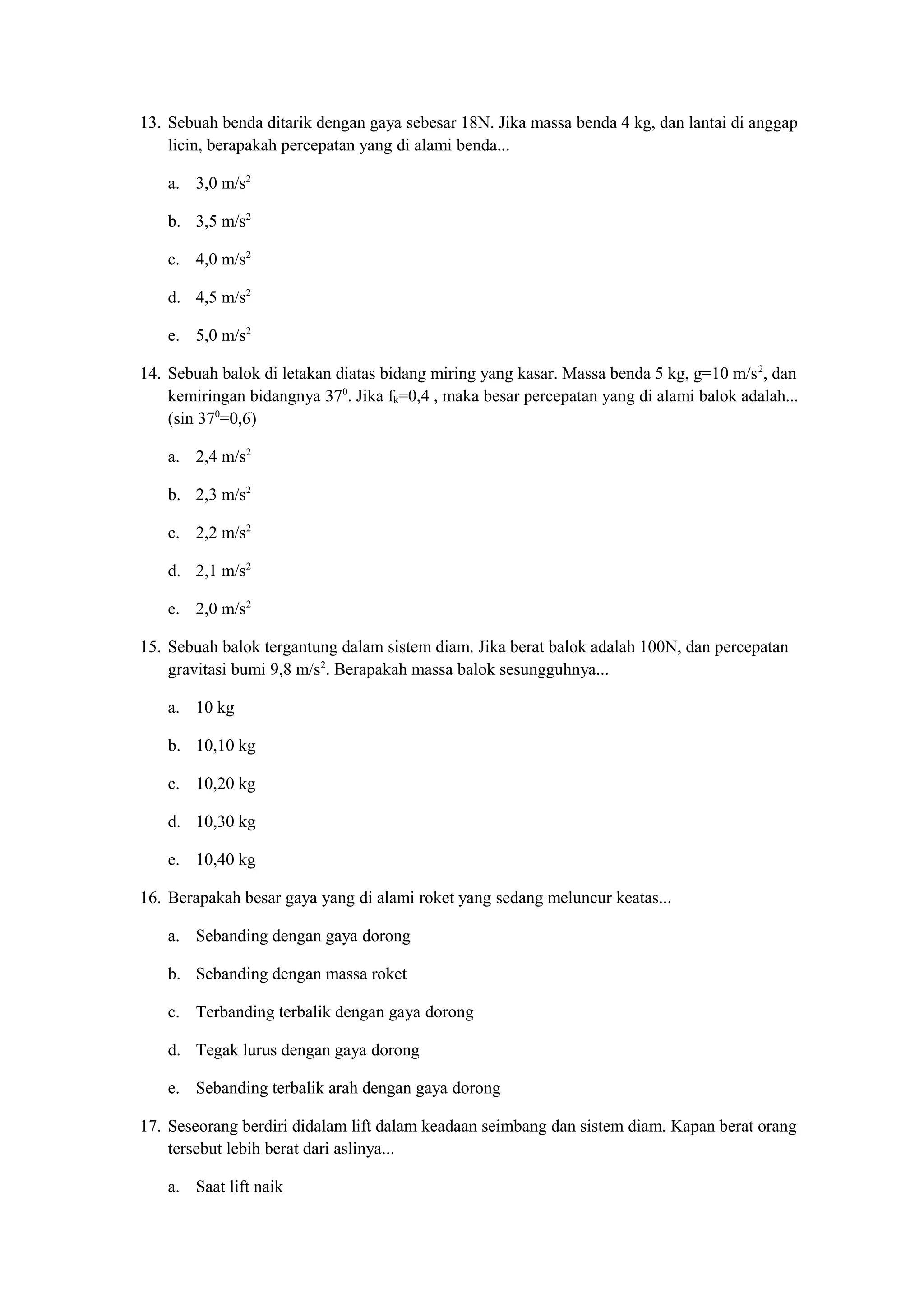 Soal ujian akhir fisika semester ganjil kelas x | DOC