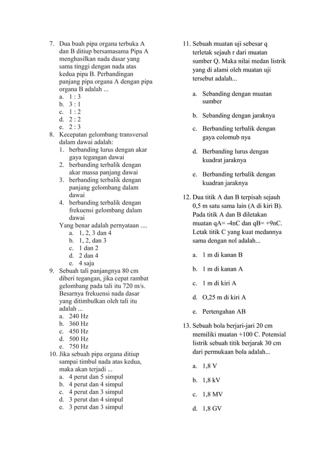 Soal ujian akhir fisika semester ganjil kelas xii ipa | DOC