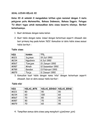 Soal ujian kelas xi | DOC
