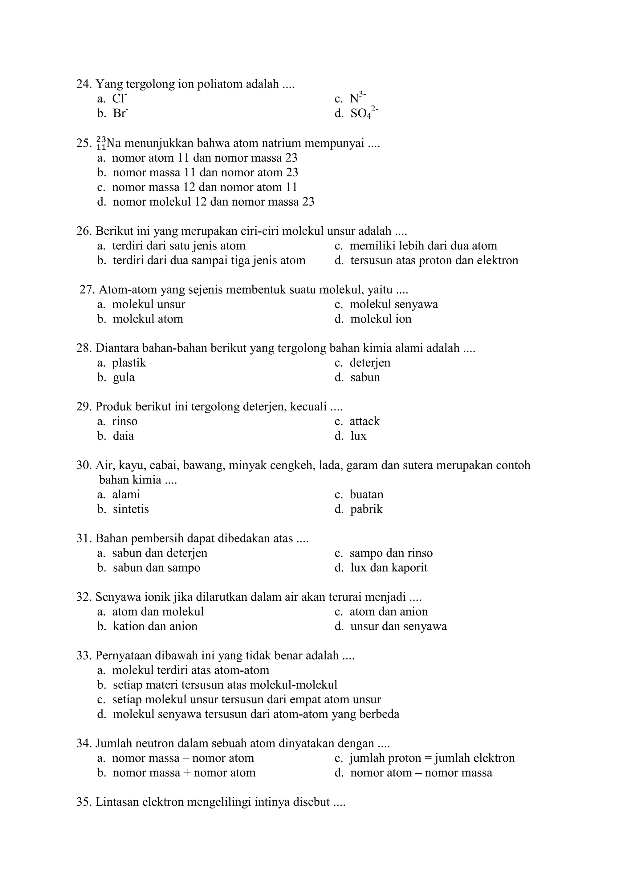 Soal ujian kimia kelas viii | DOCX