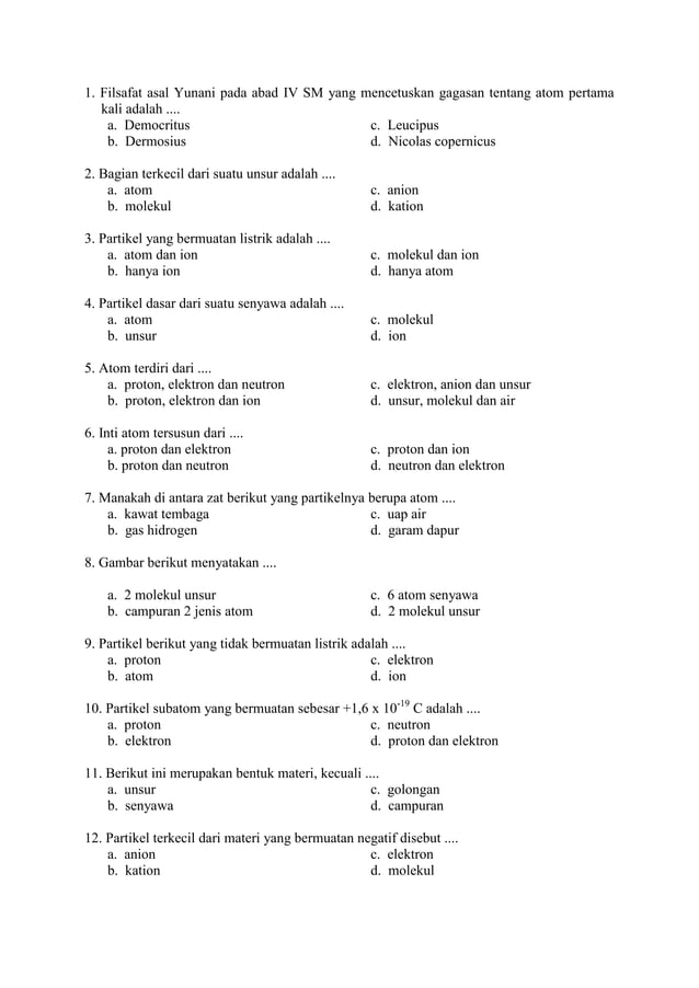Soal ujian kimia kelas viii | DOCX
