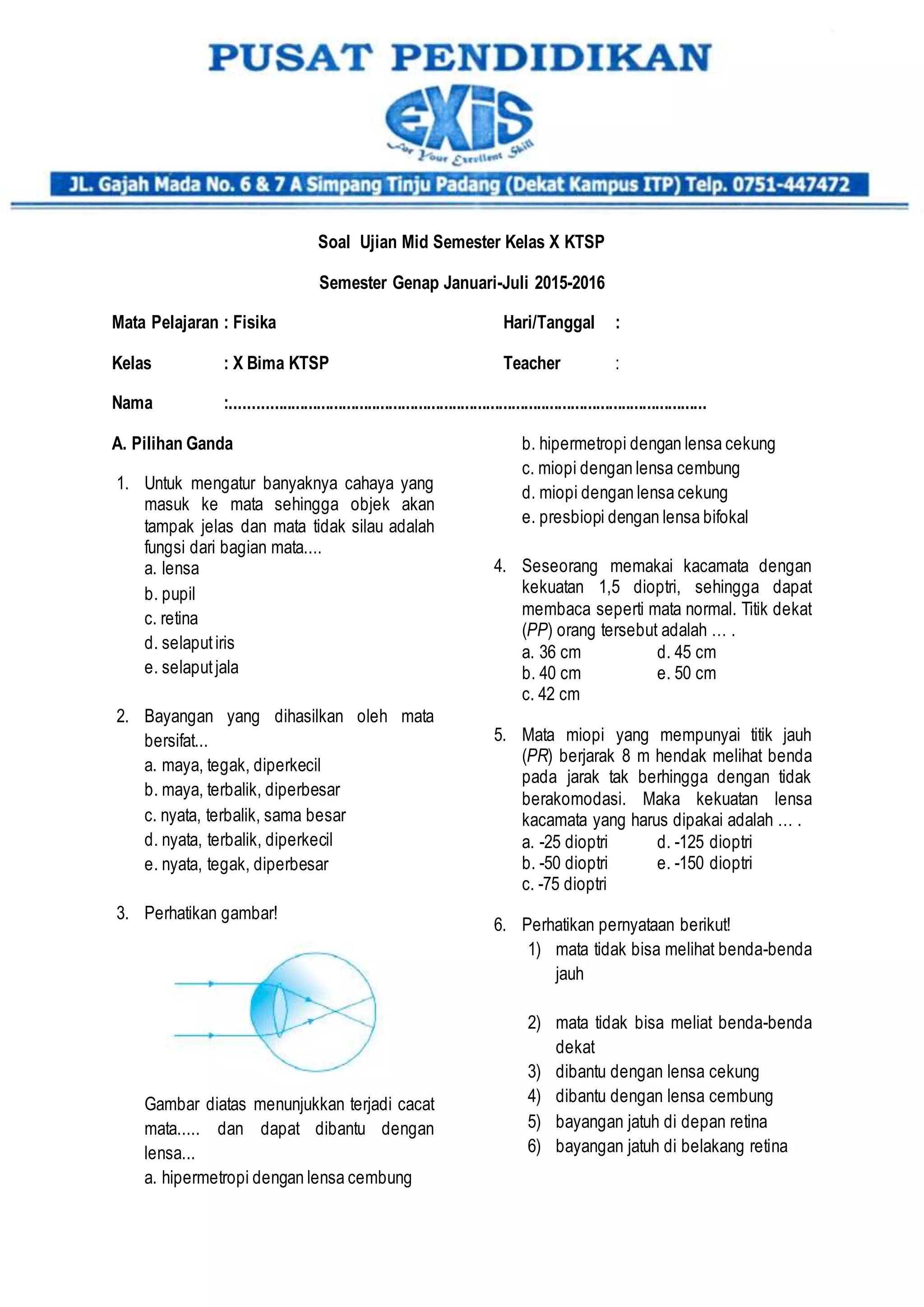 Soal ujian mid semester kelas x ktsp | PDF
